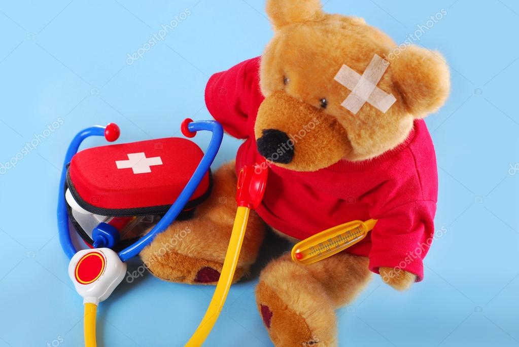 First aid box with medicines and teddy bear Stock Photo by ©teresaterra ...