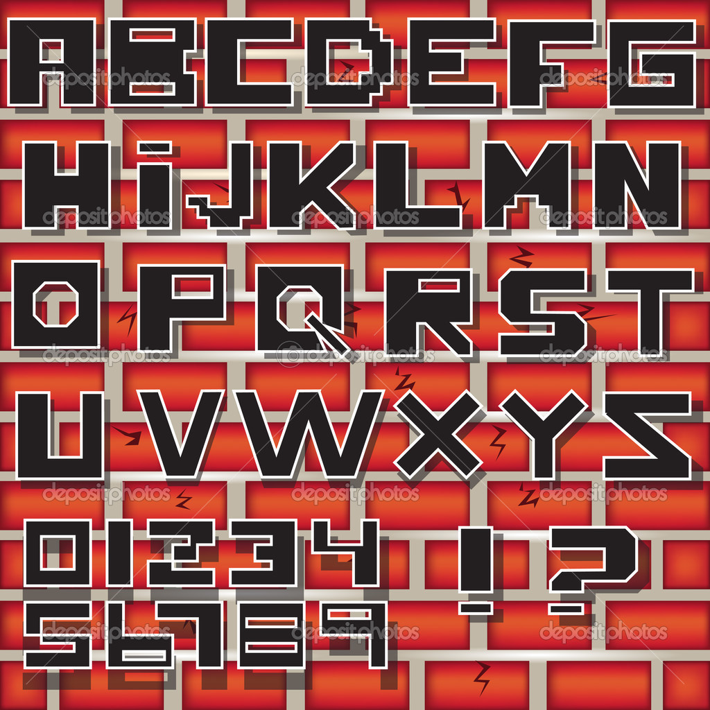 Vector collection of an original block font over the wall Stock Vector ...