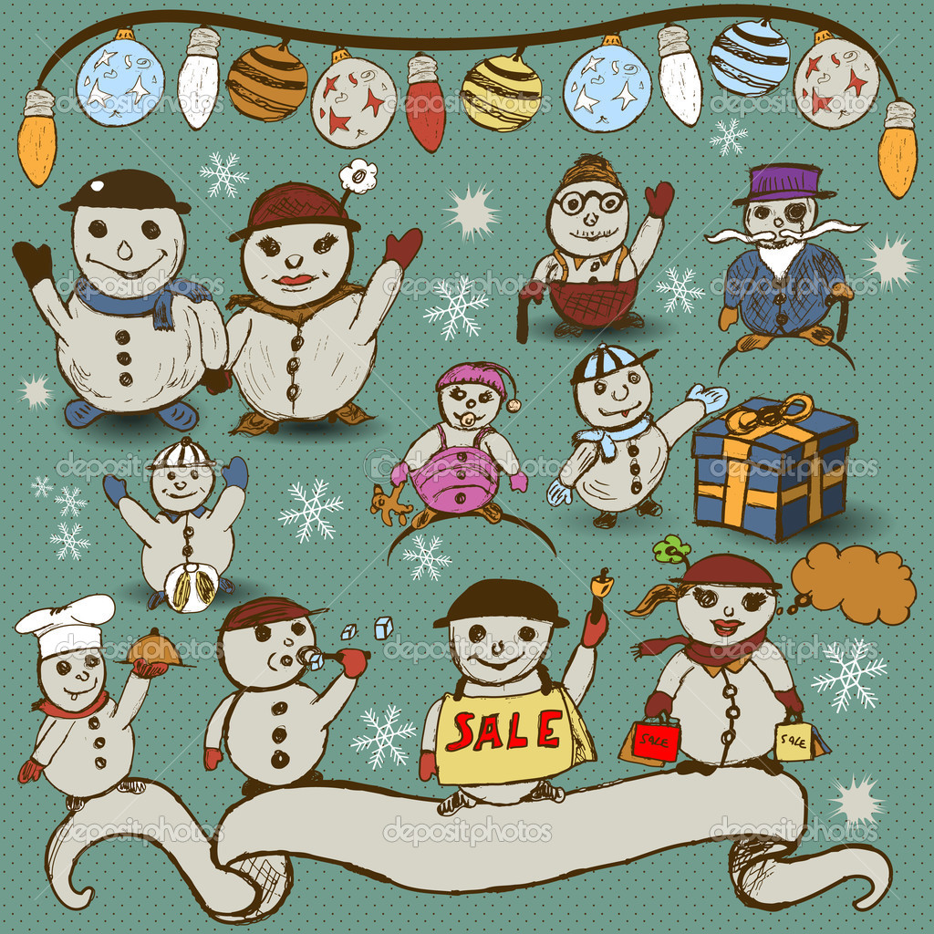 Snowman collection Stock Illustration by ©Stiven #36710677