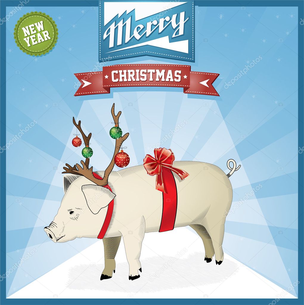 Cerdo con cuernos de ciervo - divertido fondo de Navidad Vector de ...