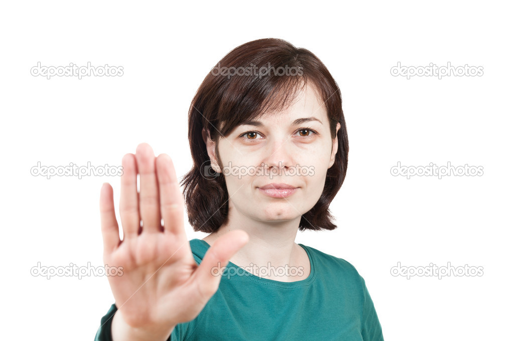 Young woman doing a stop gesture — Stock Photo © mhpetre #15343915