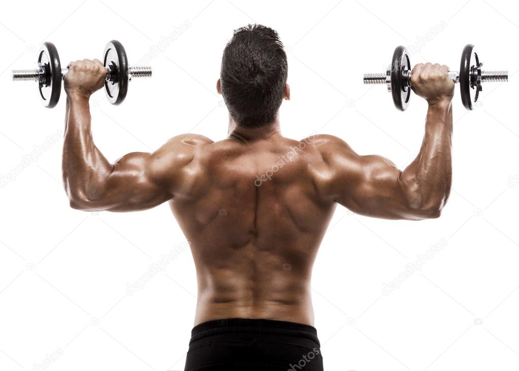 Muscle man lifting weights Stock Photo by ©ikostudio 41319937