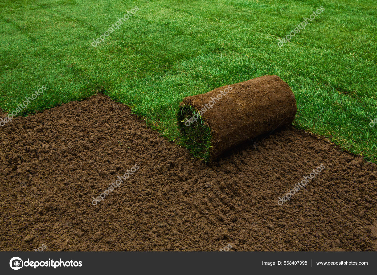 Turf Rolls Being Applied Land — Stock Photo © ikostudio #568407998