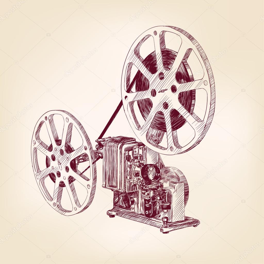 Old movie projector drawing | Old film projector hand drawn — Stock ...