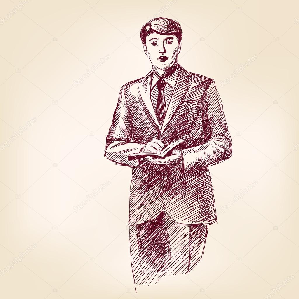 Preacher with bible in hand vector illustration ⬇ Vector Image by ...