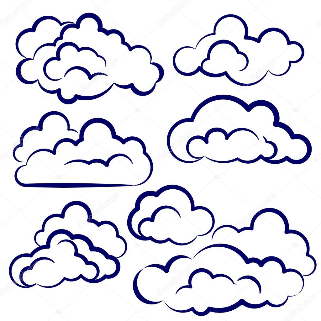 Nubes colección dibujo dibujos animados vector illustration — Vector de ...
