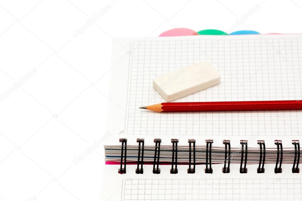 Notebook, pencil, eraser Stock Photo by ©Serg64 24579685