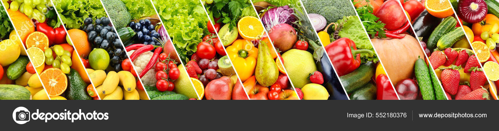 Panoramic Photo Fruits Vegetables Separated Slanted Lines Stock Photo ...