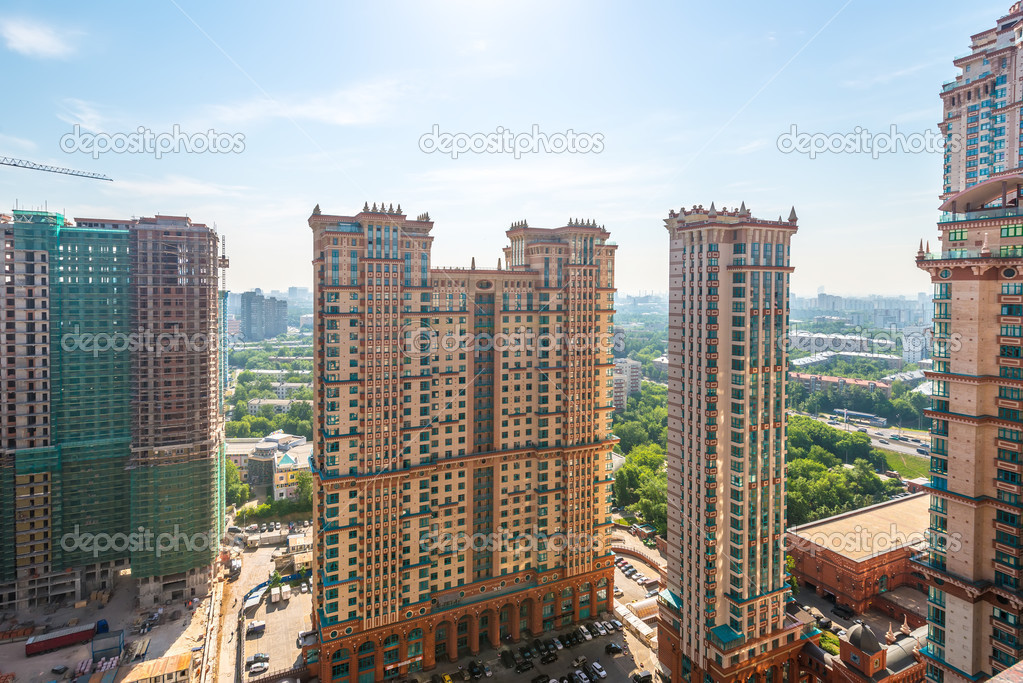 Residential areas in Moscow. Modern high-rise buildings and streets of ...