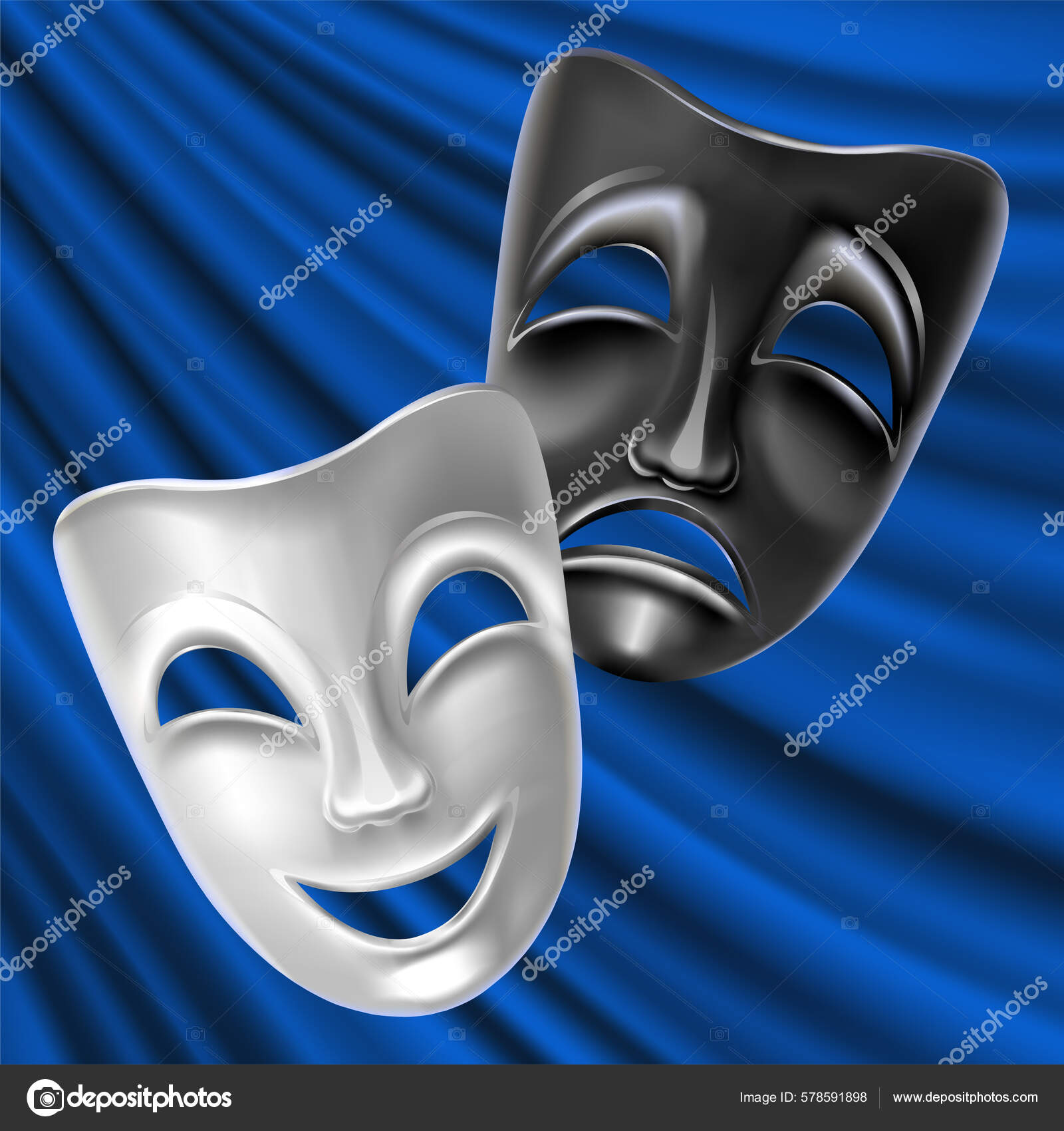 Theater Masks Blue Background Theater Scene Mesh Clipping Mask Stock ...