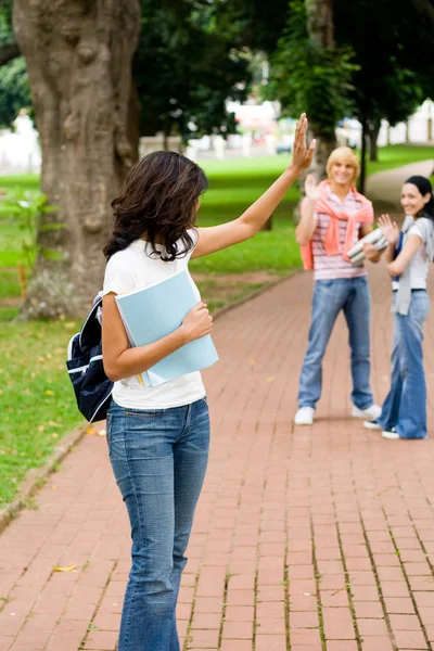 Two female college students closeup portrait — Stock Photo ...