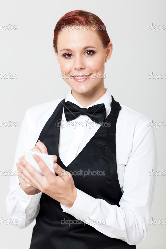 hermosa joven mesera tomando su pedido — Foto de stock © michaeljung ...
