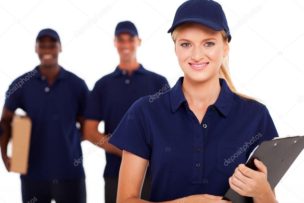 Professional delivery service staff studio portrait Stock Photo by ...
