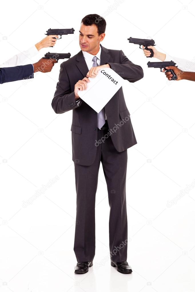 Businessman being attacked at gun point when breaking contract — Stock ...