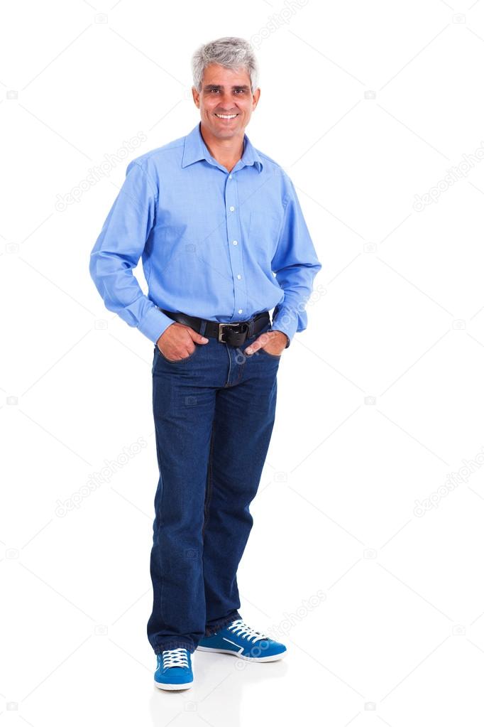 Middle aged man standing on white background — Stock Photo ...