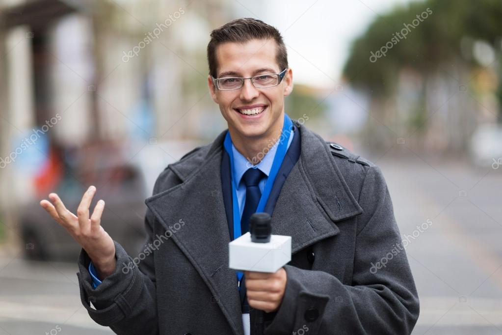 Weather reporter in live broadcast Stock Photo by ©michaeljung 34910943
