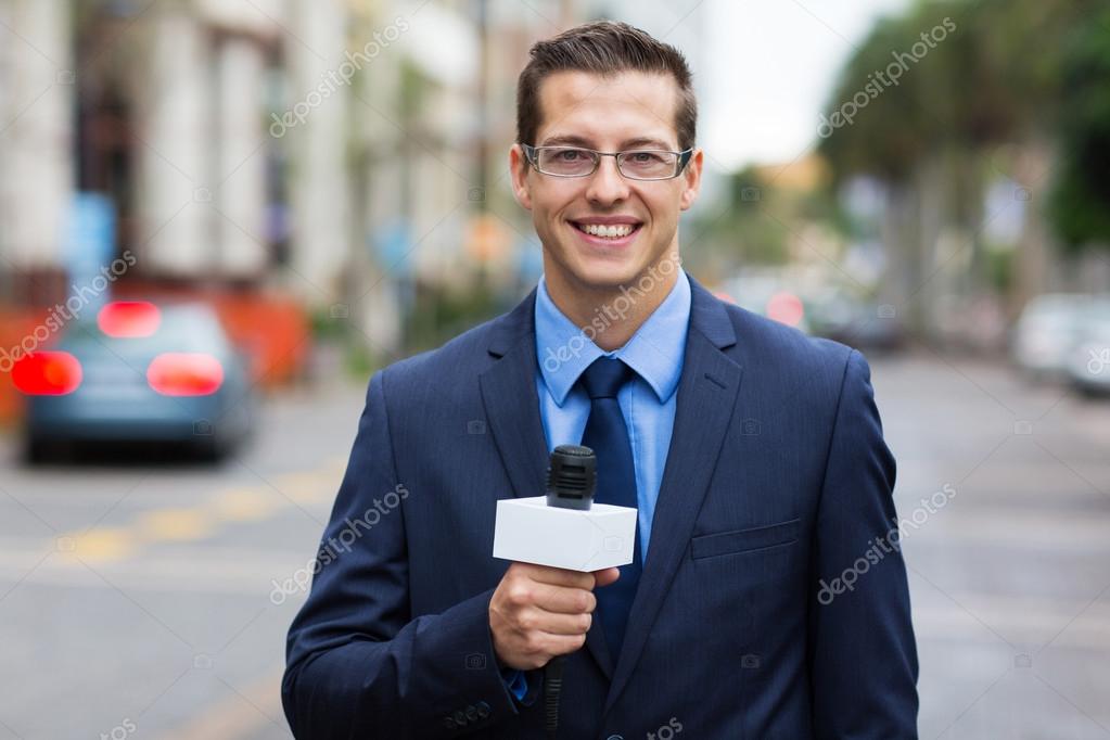 News reporter live broadcasting on street Stock Photo by ©michaeljung ...