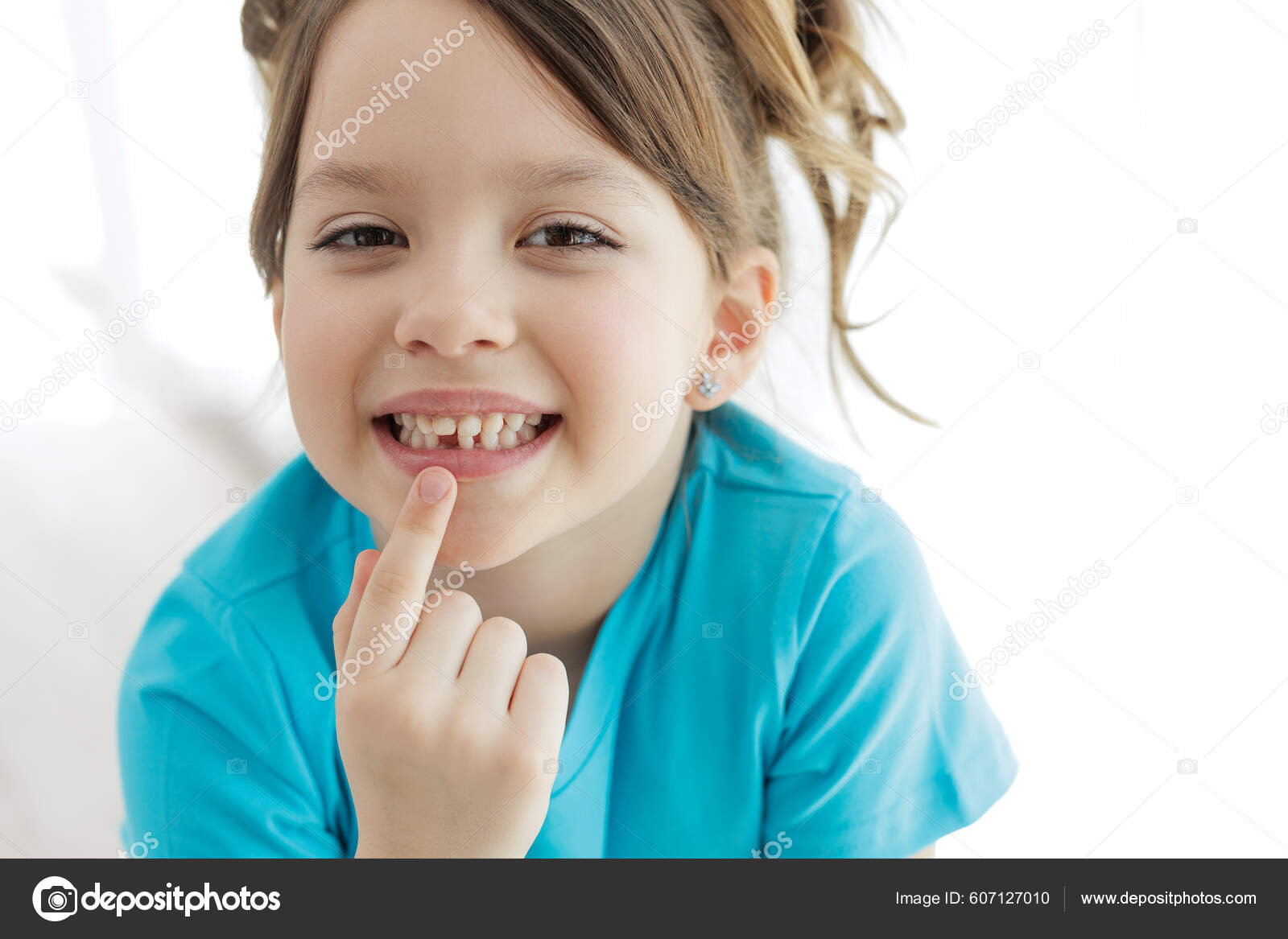 Child Has Lost Tooth Little Girl Tooth First Tooth Fell — Stock Photo ...