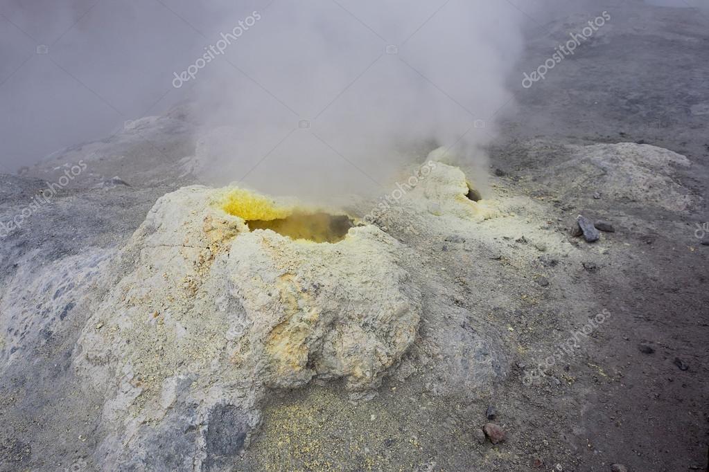 Sulfur fumarole in active volcanic crater Stock Photo by ©Alex ...