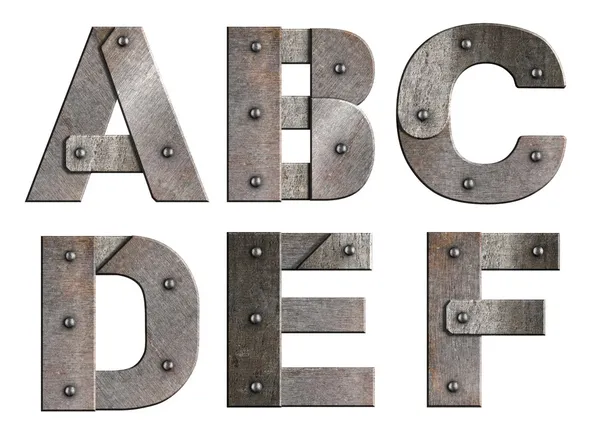 Full old metal alphabet letters, digits and punctuation marks is ...
