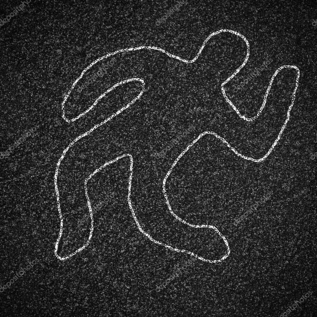 Chalk outline of dead body on asphalt road — Stock Photo © Andrey ...