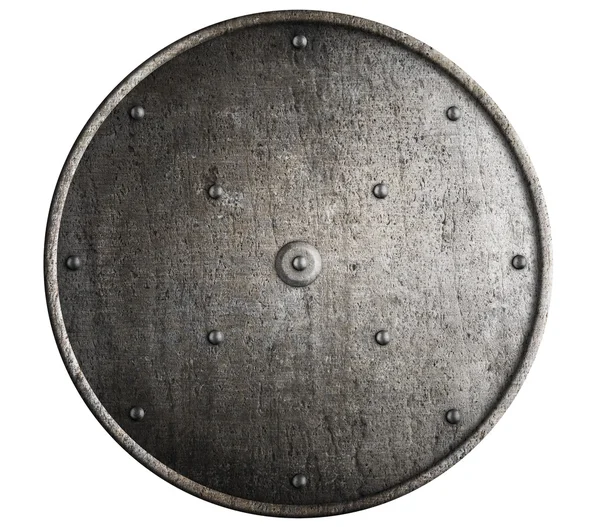 Metal armored round shield isolated 3d illustration — Stock Photo ...