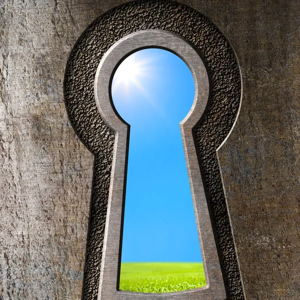 Sky in keyhole on old wall — Stock Photo © Megaloman1ac #11122797