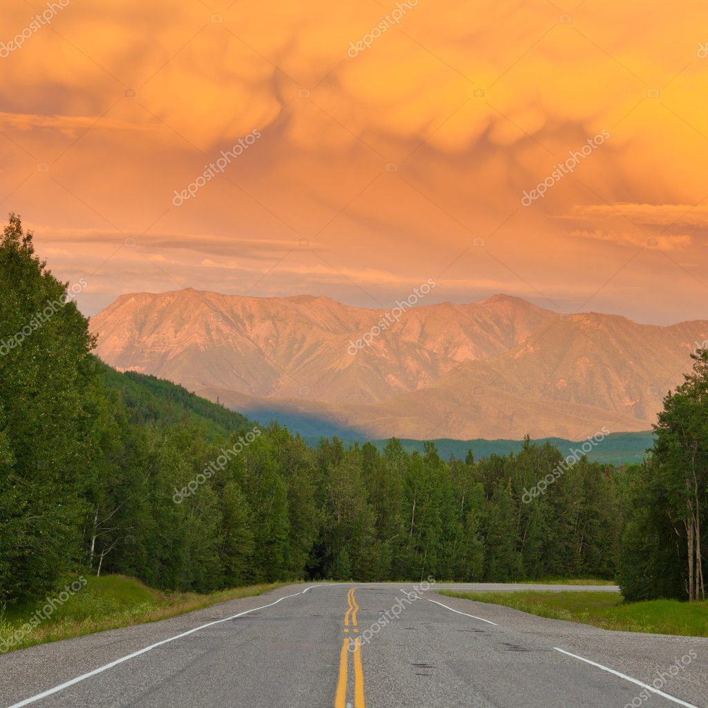 Liard River valley Alaska Highway BC Canada sunset — Stock Photo ...