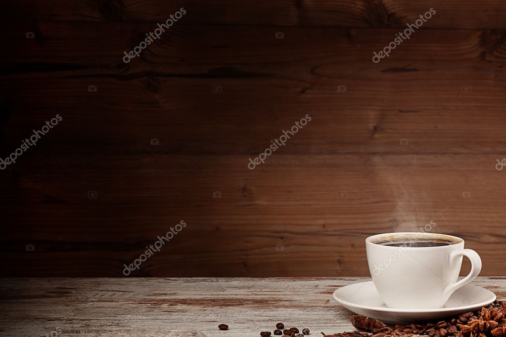 White cup of coffee over wooden background — Stock Photo © Knartz #15737545