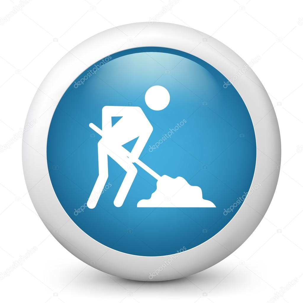 Icône brillant vecteur bleu, représentant le signe des travaux en cours ...