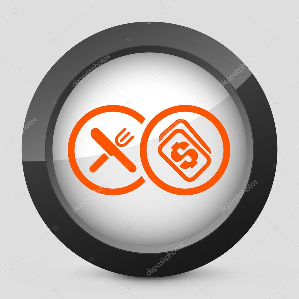 Vector illustration of a gray and orange icon depicting a restaurant ...