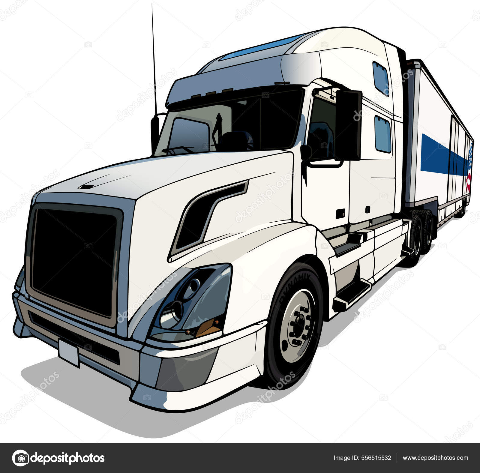 Camión Americano Con Remolque Color Blanco Ilustración Color Aislado ...