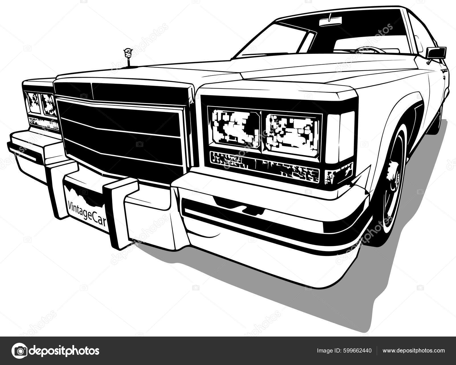 Drawing Classic American Vintage Luxury Car Black White Illustration ...