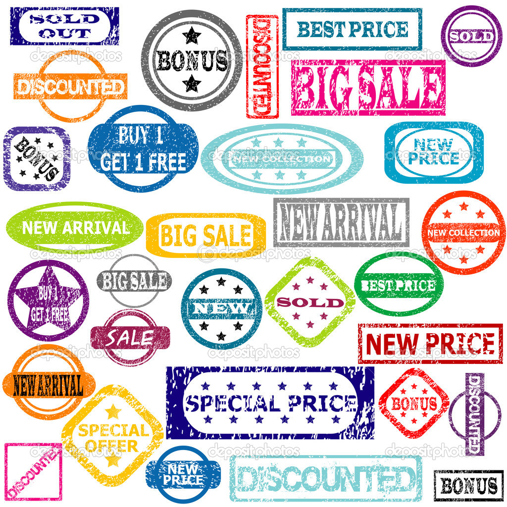 Rubber colored stamps with sale messages — Stock Photo © hibrida13 ...