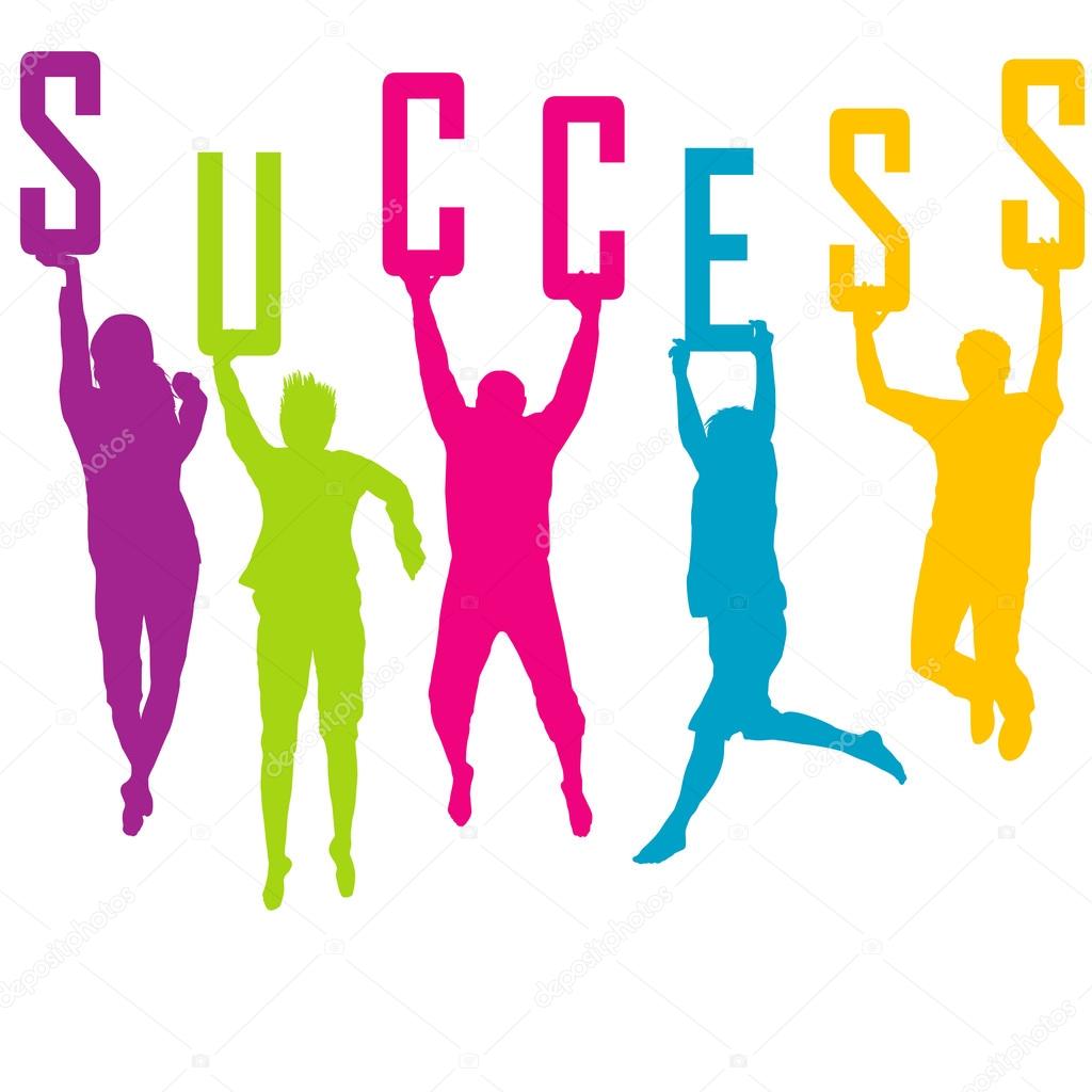 Success representation with colored people silhouettes — Stock Photo ...