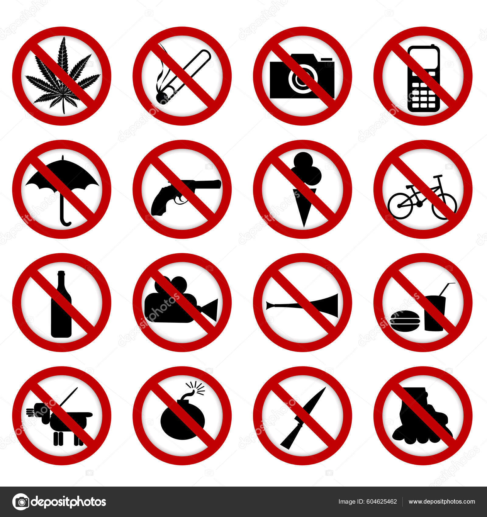 Set Prohibition Signs Public Events White Background Stock Vector Image ...