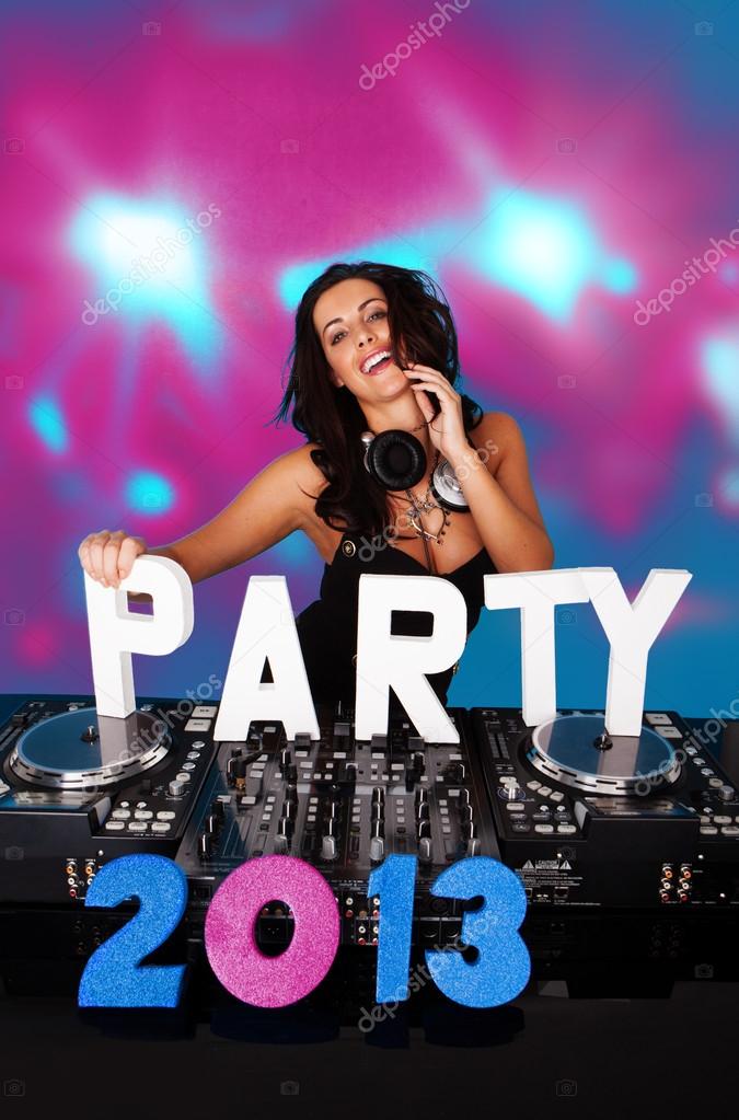 Beautiful female DJ with PARTY 2013 in text — Stock Photo © nelka7812 ...