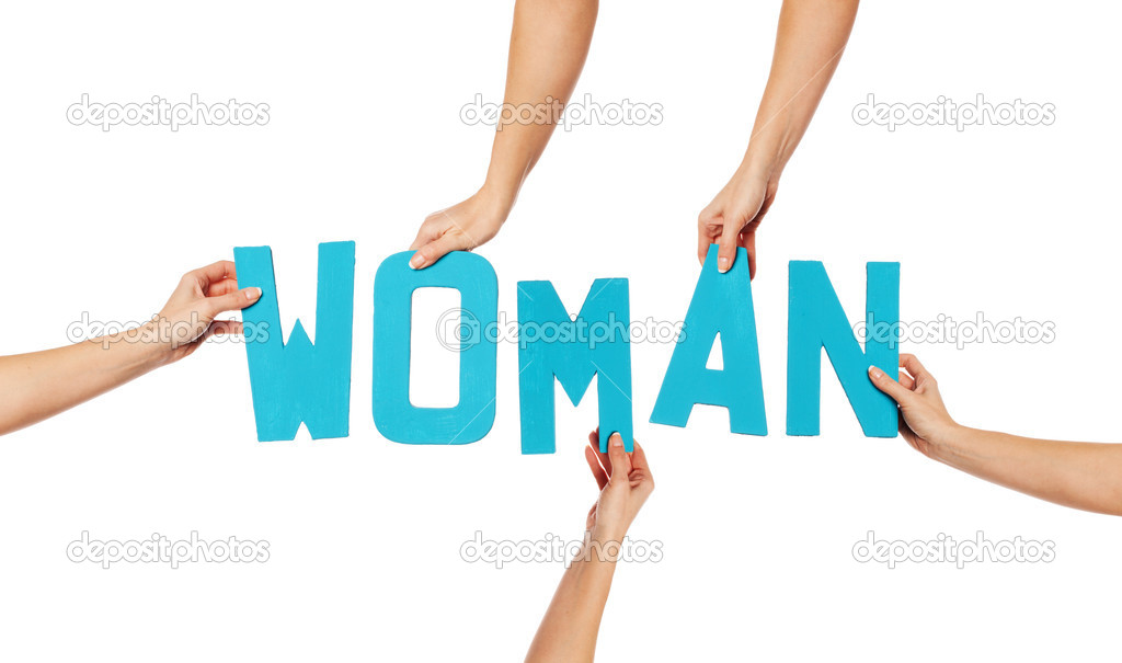 Turquoise alphabet lettering spelling WOMAN — Stock Photo © nelka7812 ...
