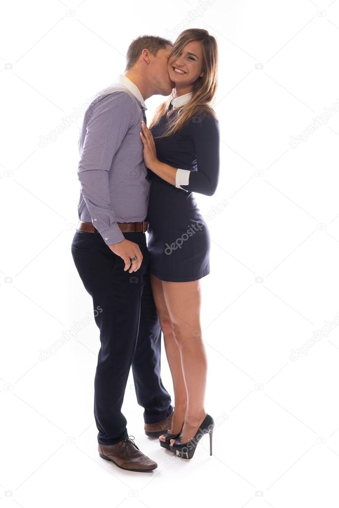 Romantic young man necking with his girlfriend — Stock Photo ...