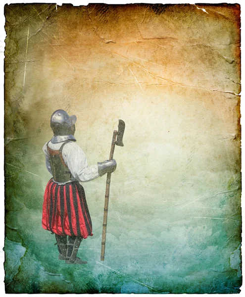 Armored knight in helmet with shield - retro postcard Stock Photo by ...