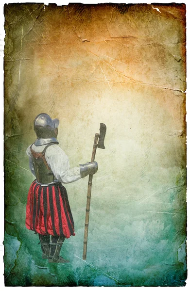 Armored knight in helmet with shield - retro postcard Stock Photo by ...