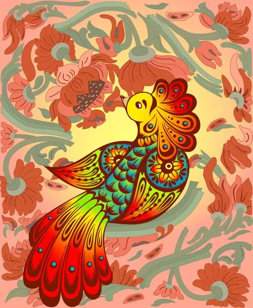 Bunches of rowan and fabulous bird — Stock Vector © Verzhy #29869599