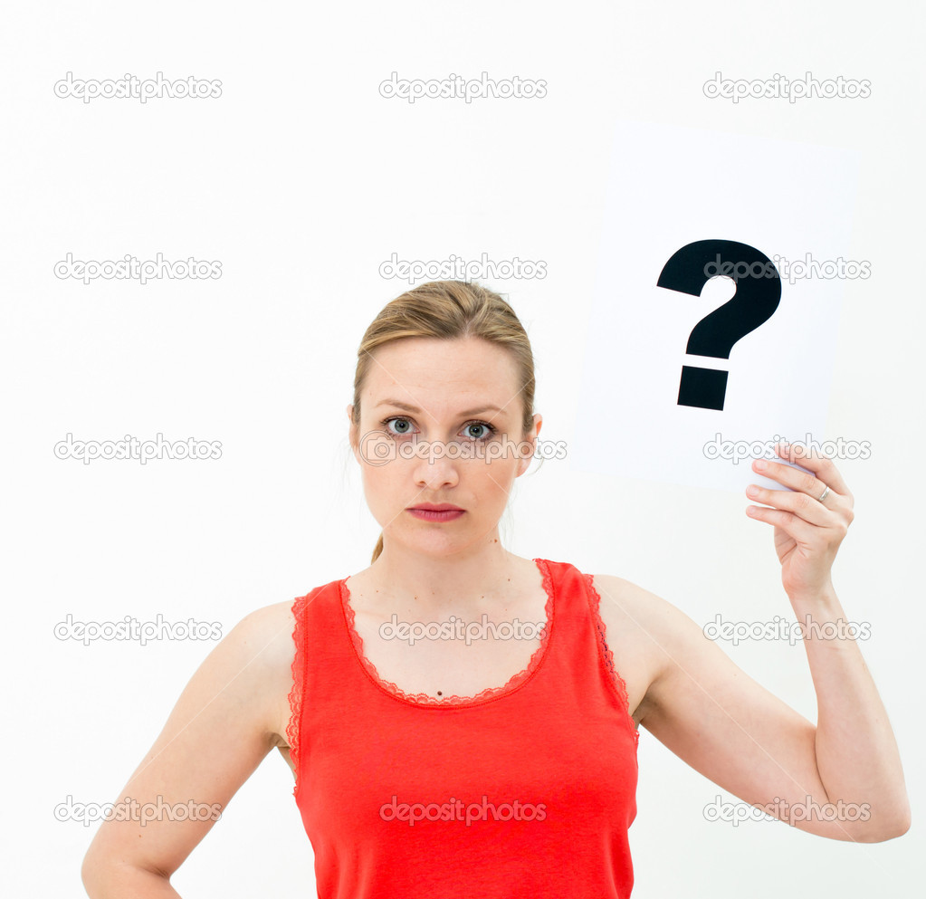 Woman with board question mark sign Stock Photo by ©ilolab 13799918