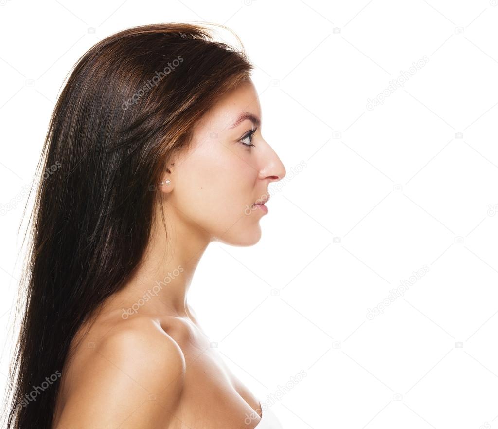 Side view of a beautiful brunette woman — Stock Photo © RobStark #13470782