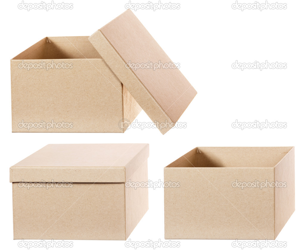 Square brown solid cardboard box isolated on white background — Stock ...
