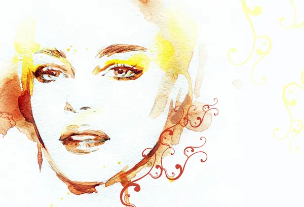 Beautiful Girls Face Watercolor — Stock Vector © Yanafefelova 96971800