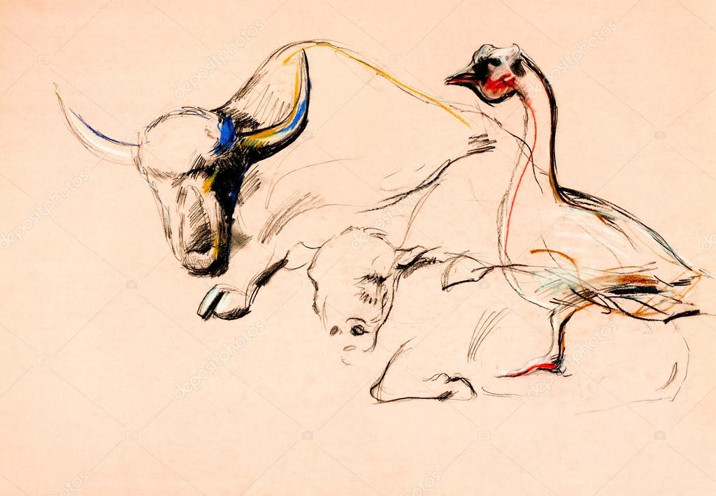 Buffalo and duck Stock Illustration by ©borojoint #18839285