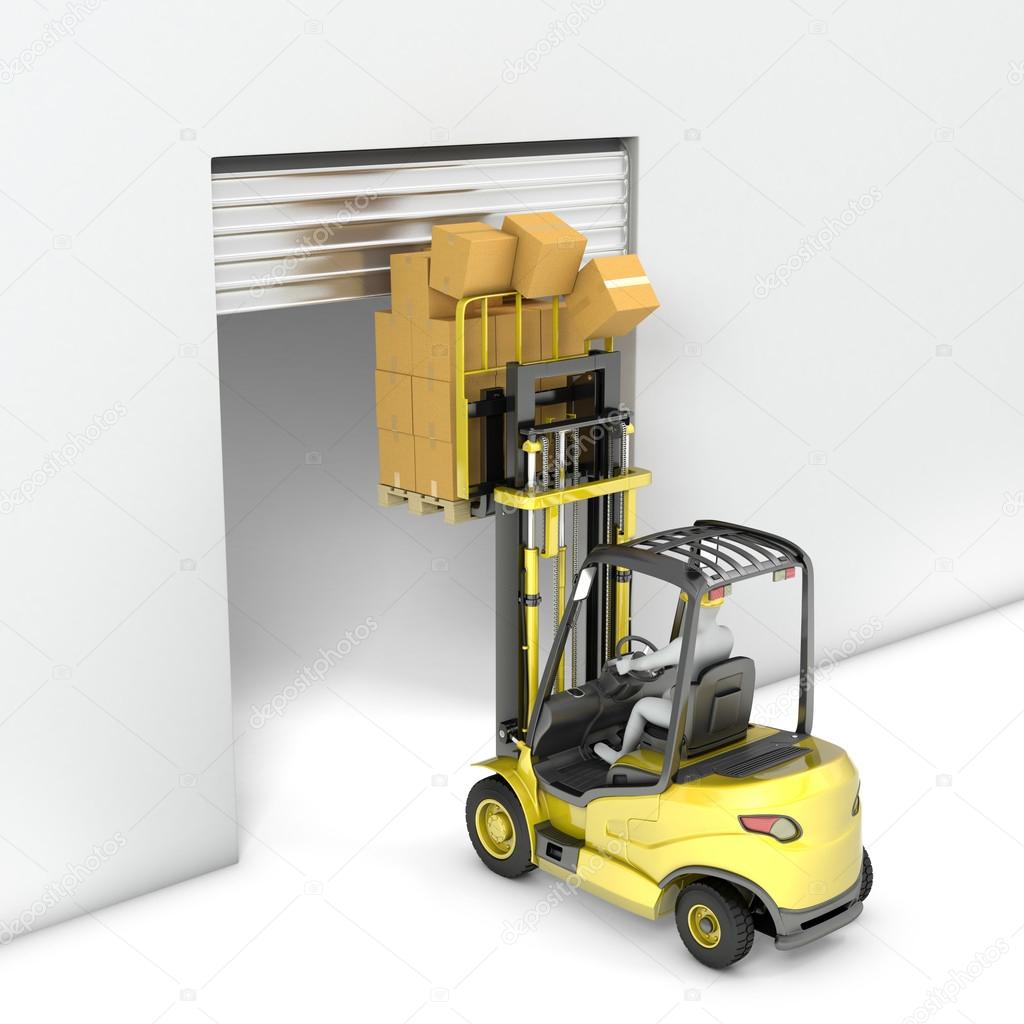 Fork lift truck with high load hits door Stock Photo by ©Zelfit 14615915