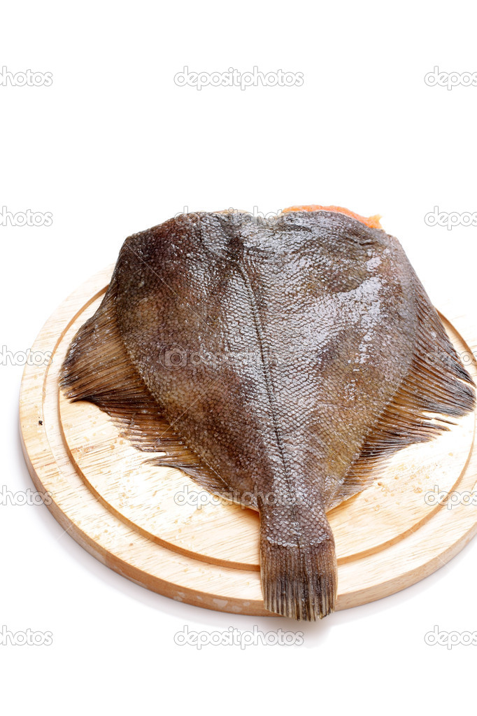 Raw flounder on a cutting board on a white background — Stock Photo ...