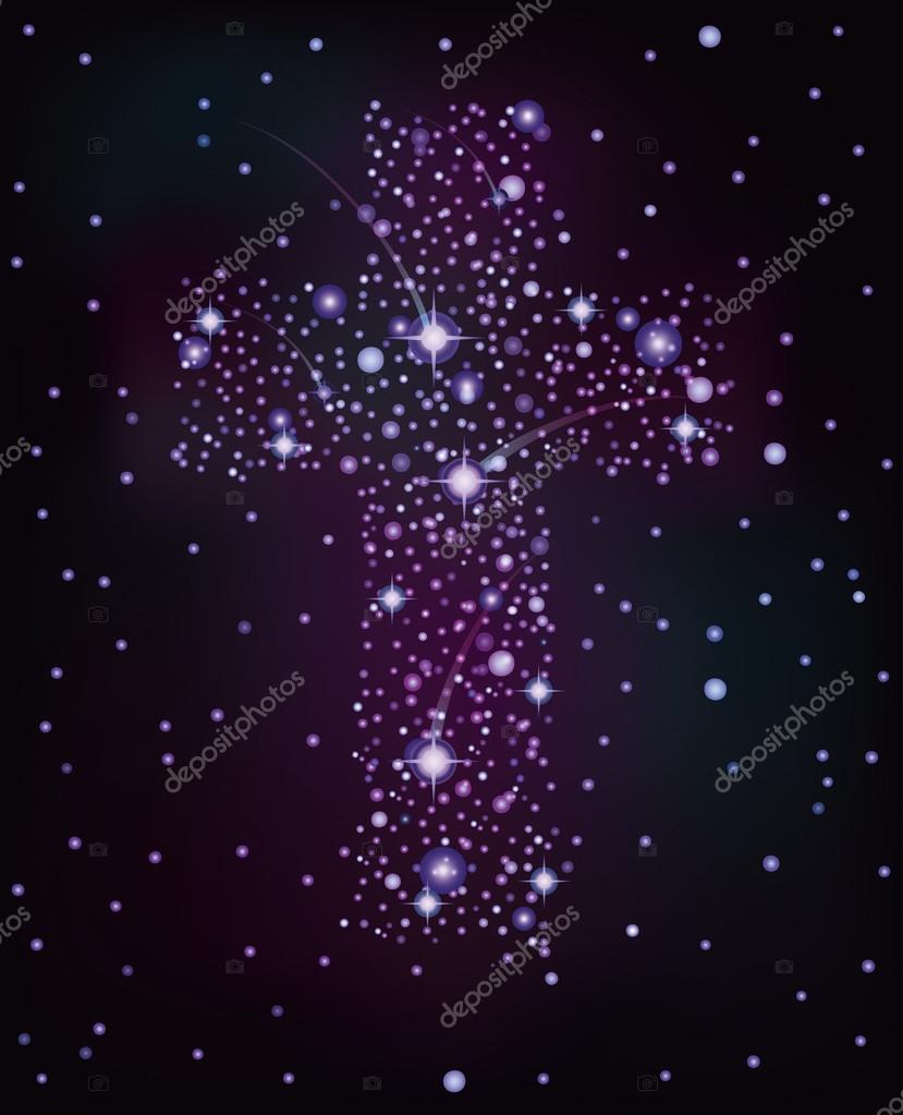Cruz cristiana en el cielo estrellado, ilustración vectorial Vector de ...
